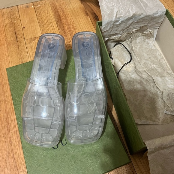 Gucci | Shoes | Gucci Plastique Logo Platform Slide Sandal Clear Size 9 ...
